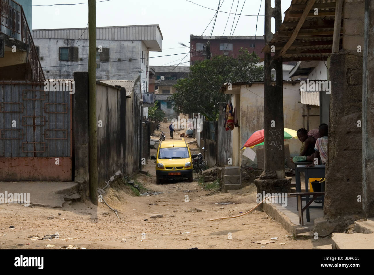 Street scene in poor neighborhood of Grand Moulin Douala Cameroon West ...