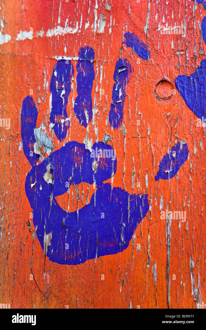 Hand prints on Republican mural, Off the Falls Road, Belfast, Northern ...