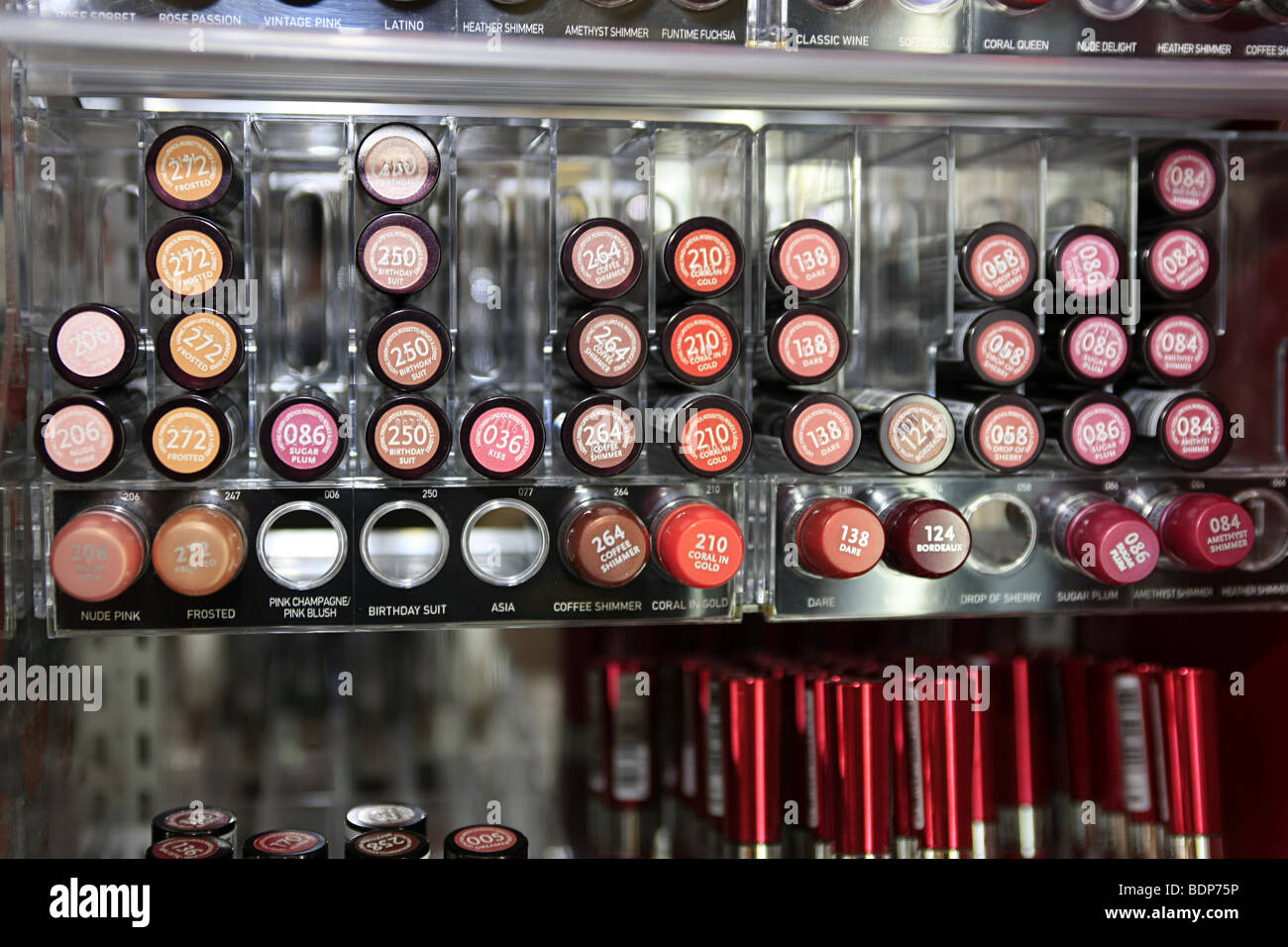 Ladies lipsticks on display in a store Stock Photo - Alamy