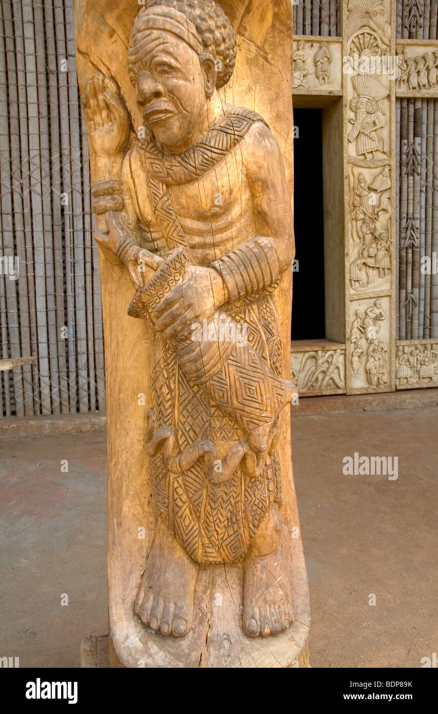 Detail of carved column of main reception hall of chief's palace of ...