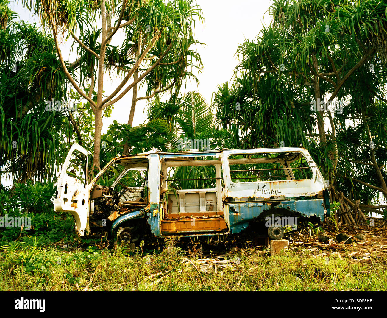 An old abandoned car Polynesia Stock Photo - Alamy