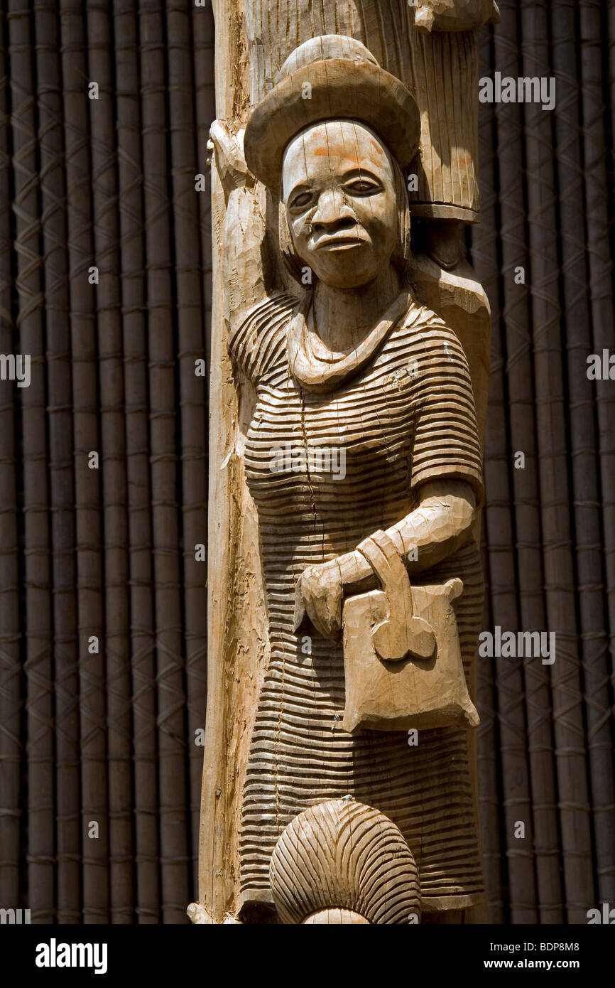 Detail of carved column of main reception hall of chief's palace of ...