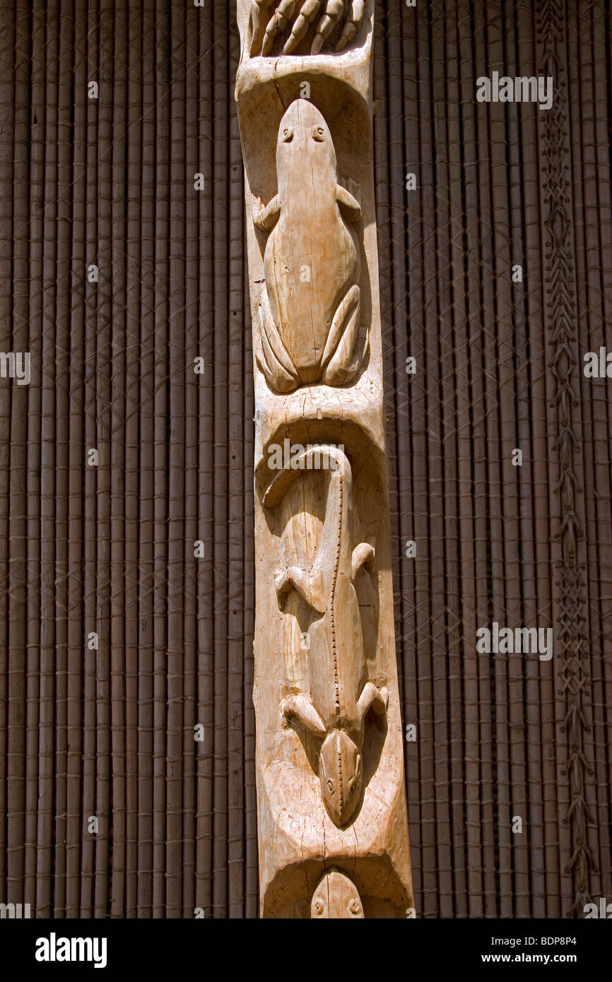 Detail of carved column of main reception hall of chief's palace of ...