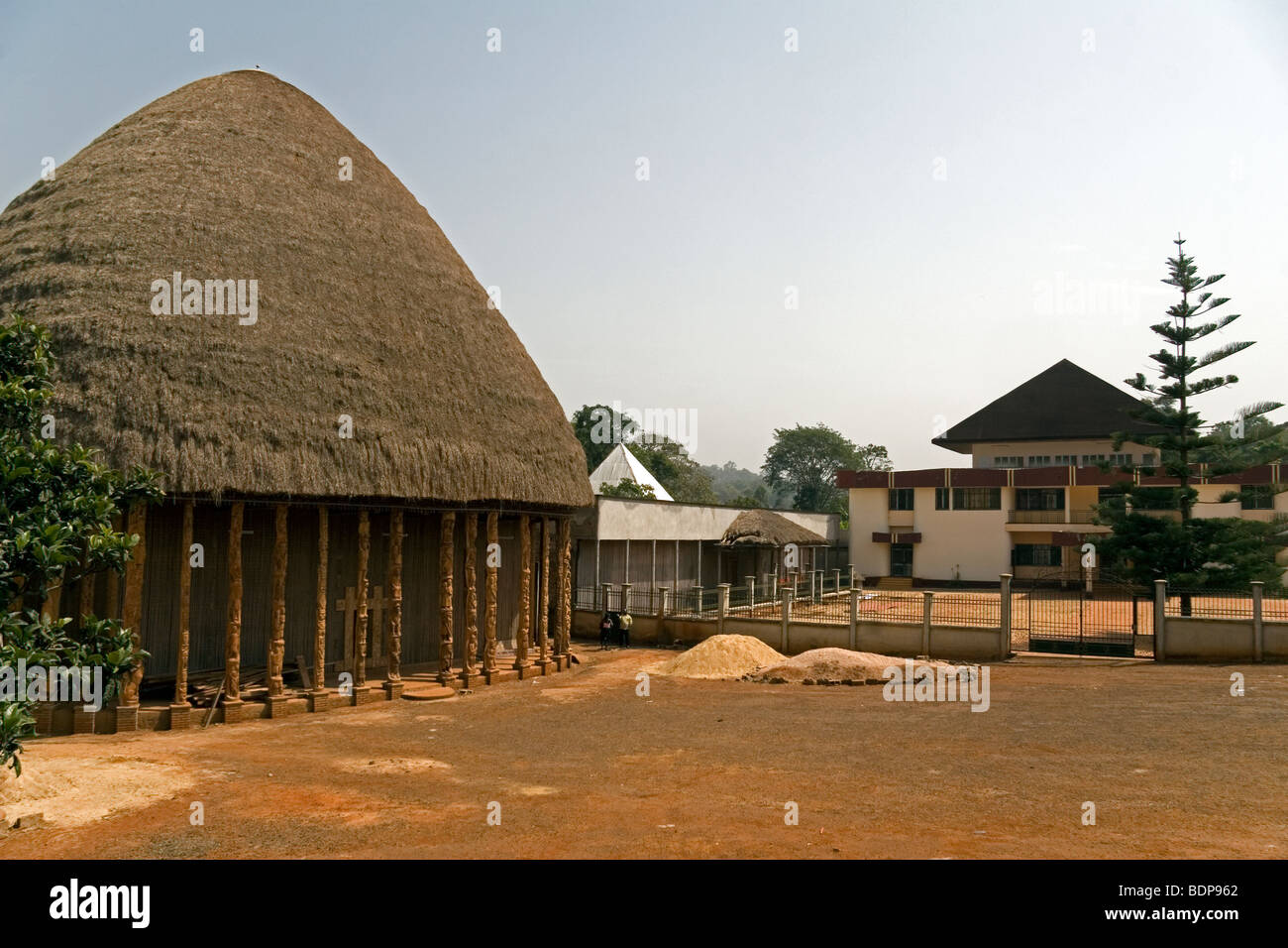 Old and new palace buildings at chief's palace complex of Bamil k ...