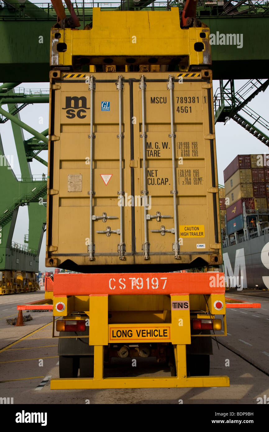 MSC Container box teu teus boxes truck crane lift Stock Photo - Alamy