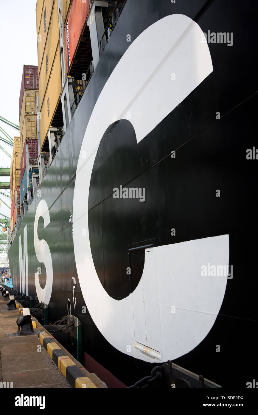 MSC Container ship quayside logo signage graphic Stock Photo - Alamy