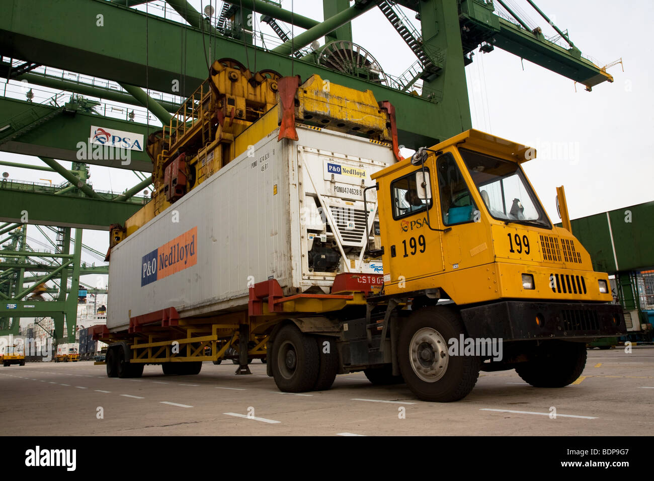 nedlloyd container teu on long vehicle truck quayside Stock Photo - Alamy