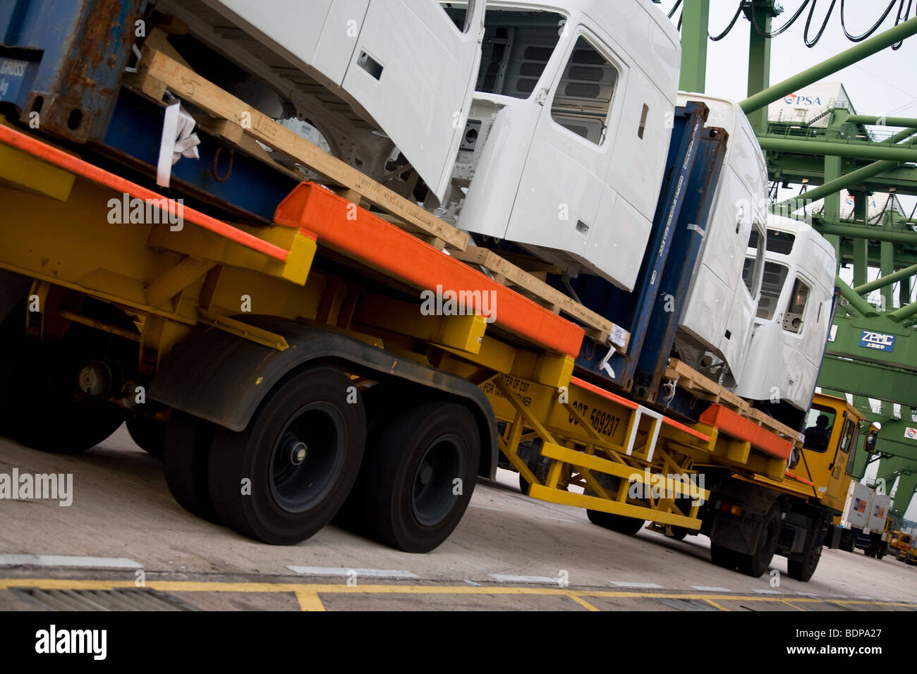Truck cabs on long vehicle truck quayside parts Stock Photo - Alamy