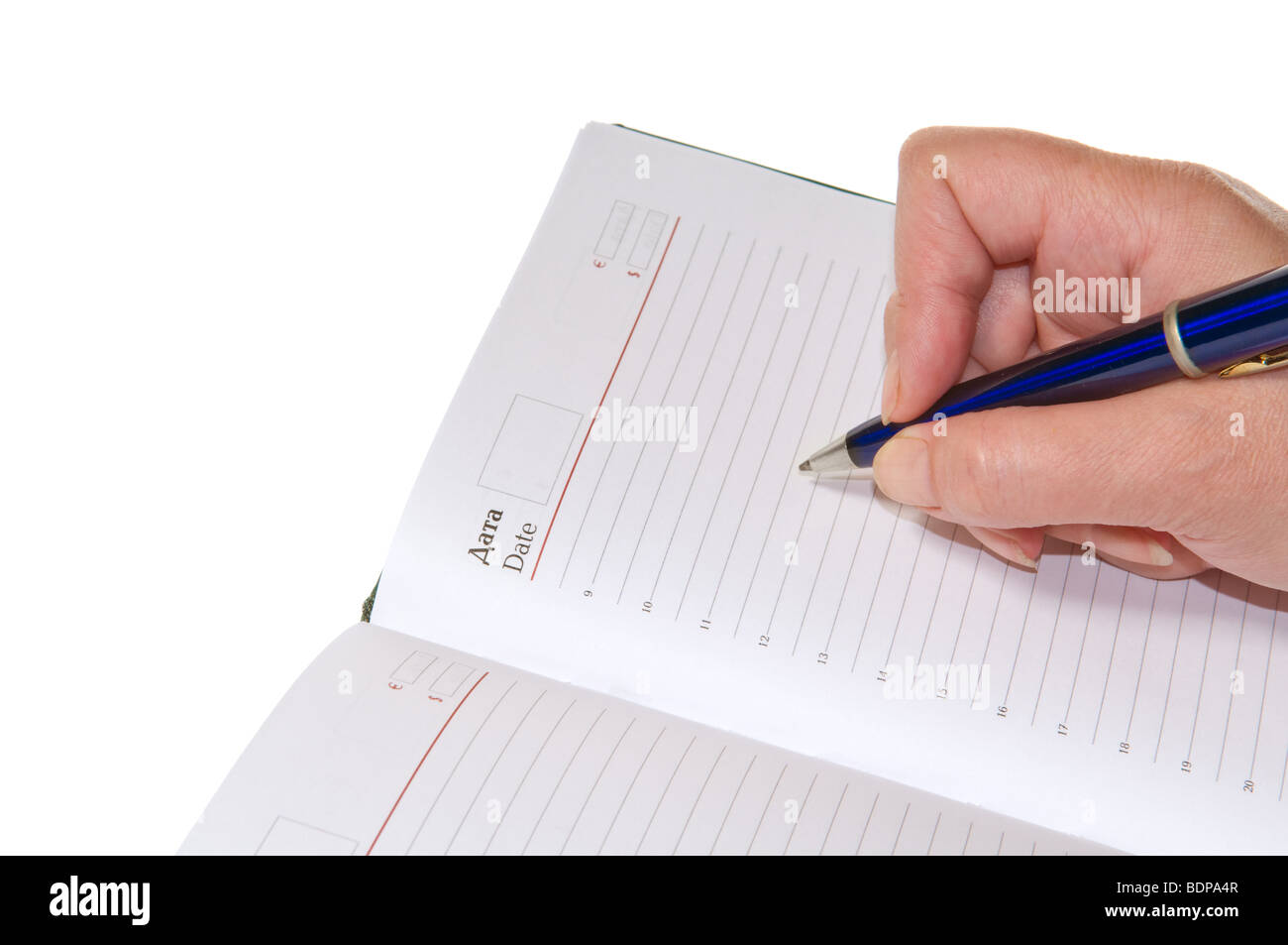 hand with pen and blank notepad, copy space for the text Stock Photo ...