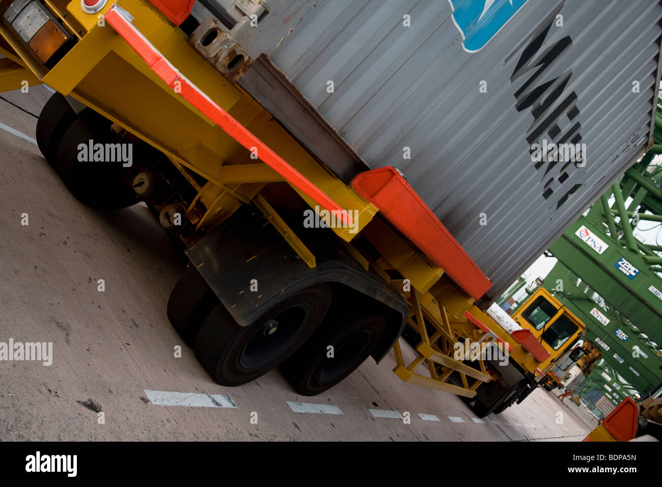 Maersk teu container truck quayside long vehicle Stock Photo - Alamy