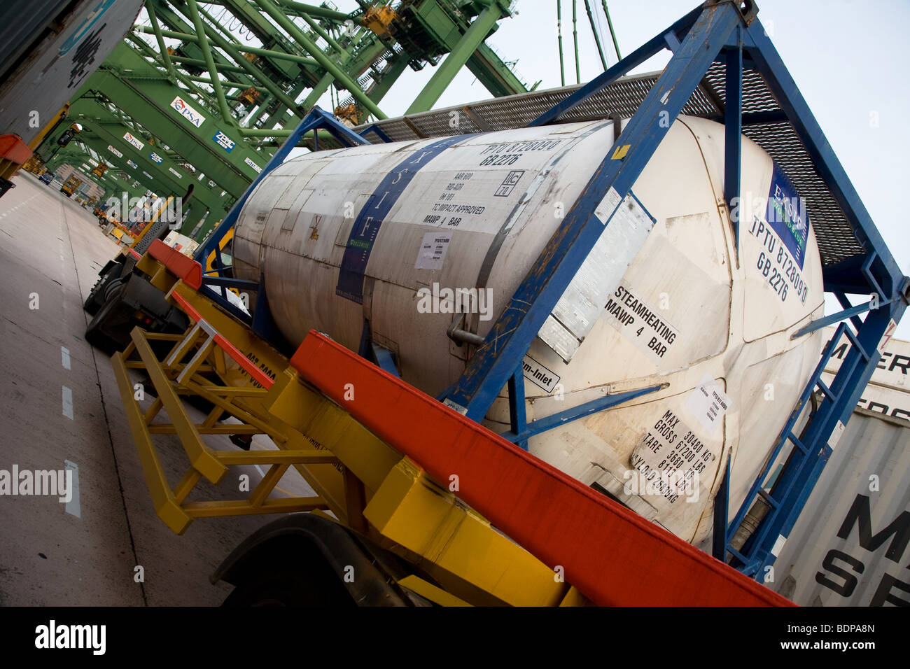 Container truck long vehicle in port liquid gas Stock Photo - Alamy