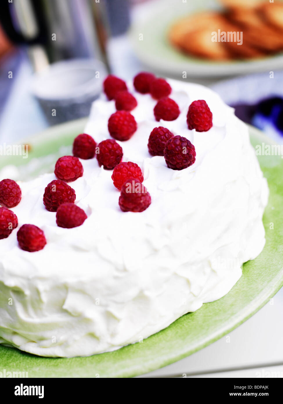 Cream cake decorated with raspberries Sweden Stock Photo - Alamy