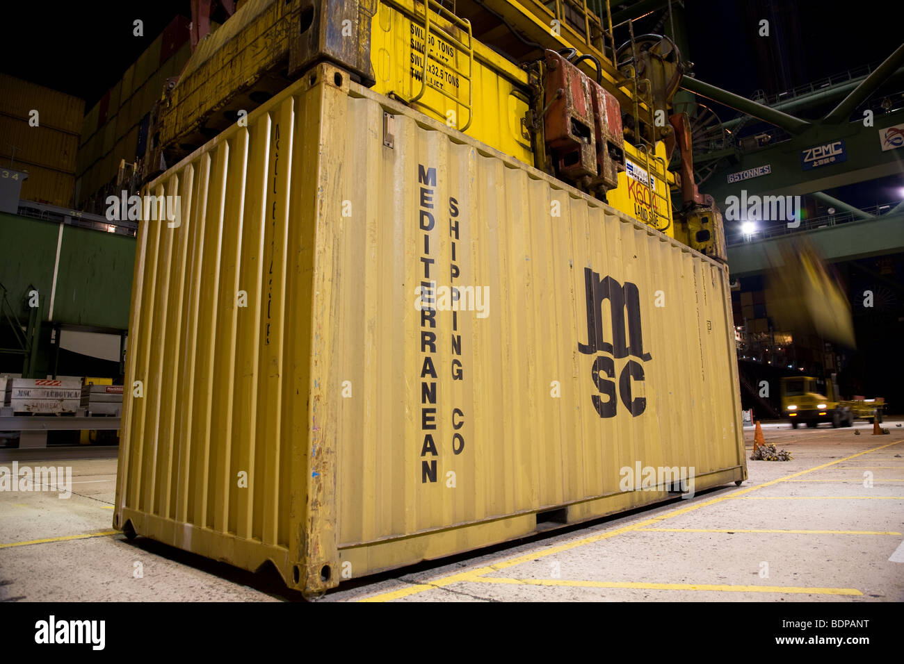 MSC Container box crane lift lifting psa movement Stock Photo - Alamy