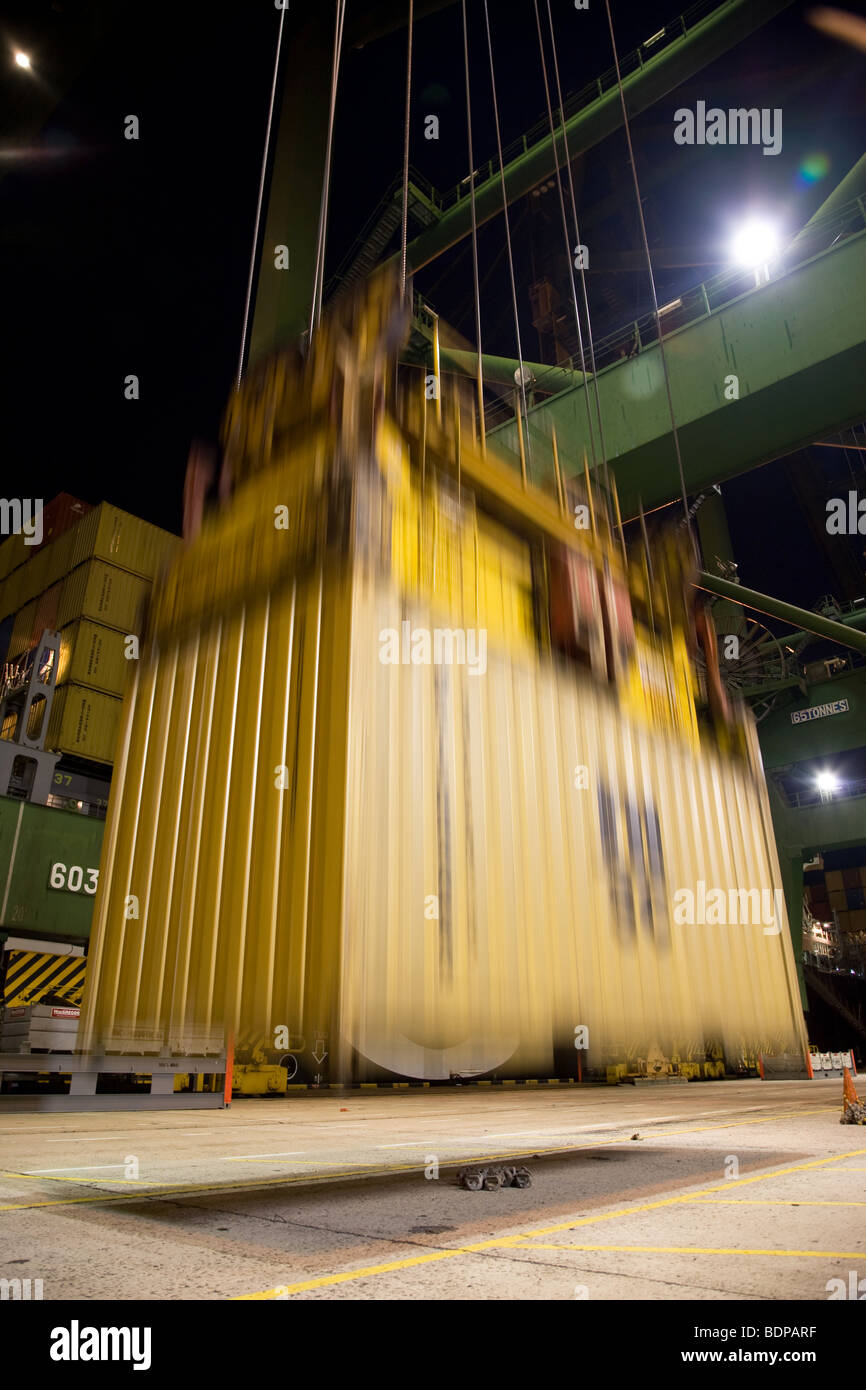 MSC Container box crane lift lifting psa movement Stock Photo - Alamy