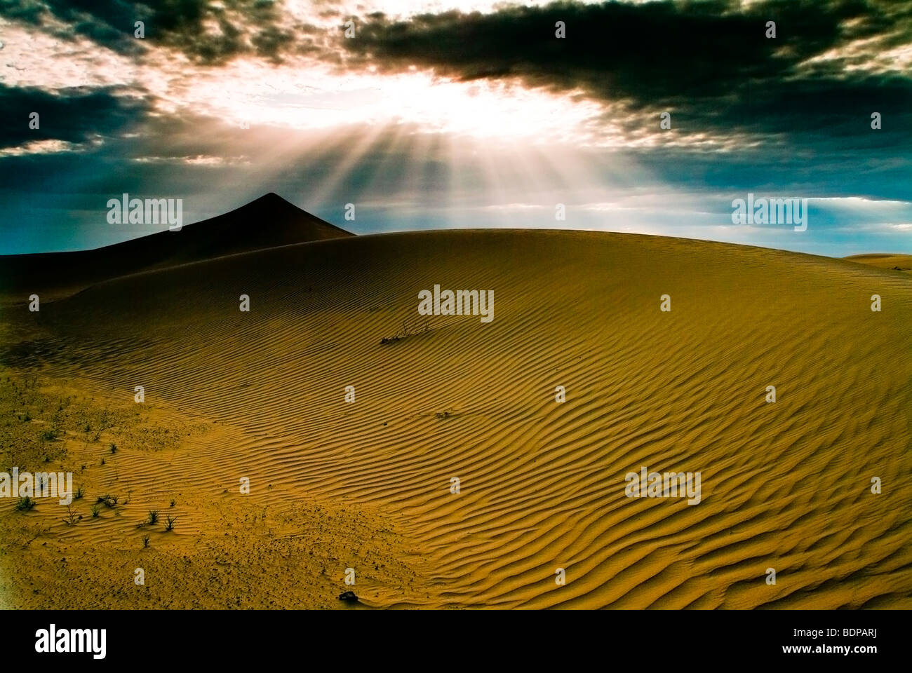 Sun shining on sand dunes Stock Photo - Alamy