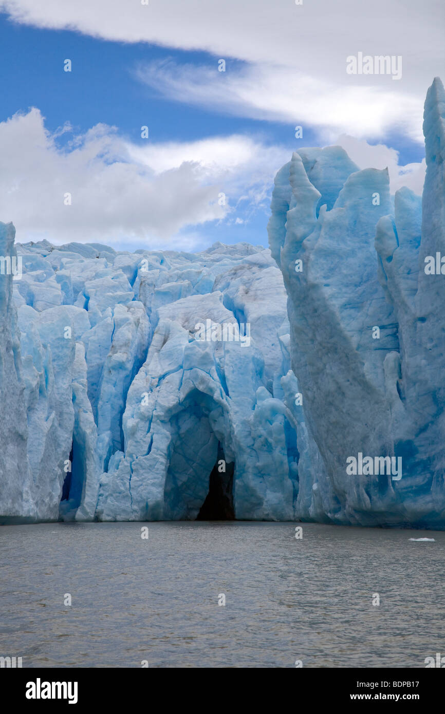 The stunning blue ice of the Grey Glacier, Lake Grey, Torres del Paine ...