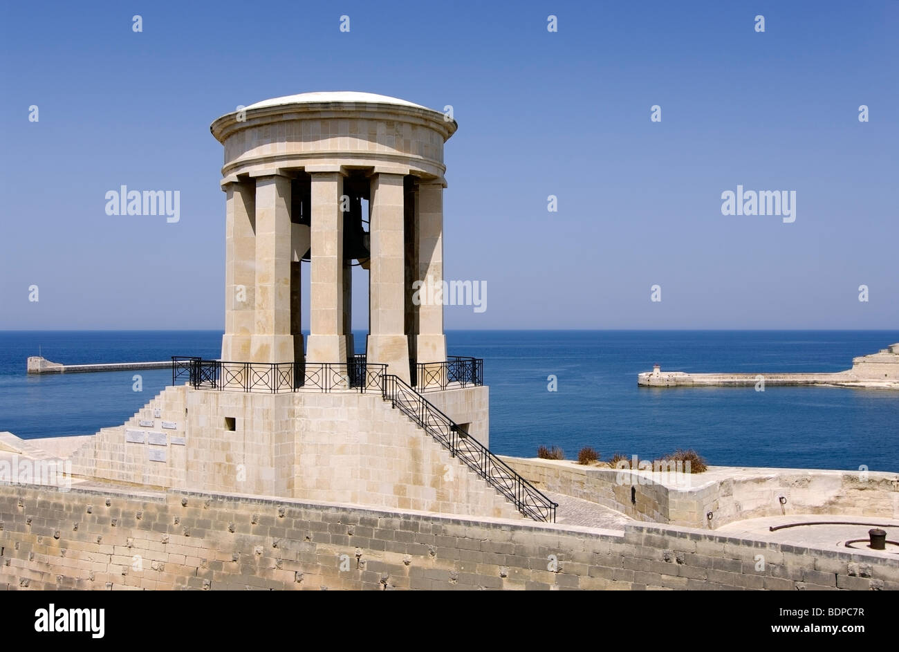 The 'Siege Bell' at the entrance to Grand Harbour, Valletta, Malta ...