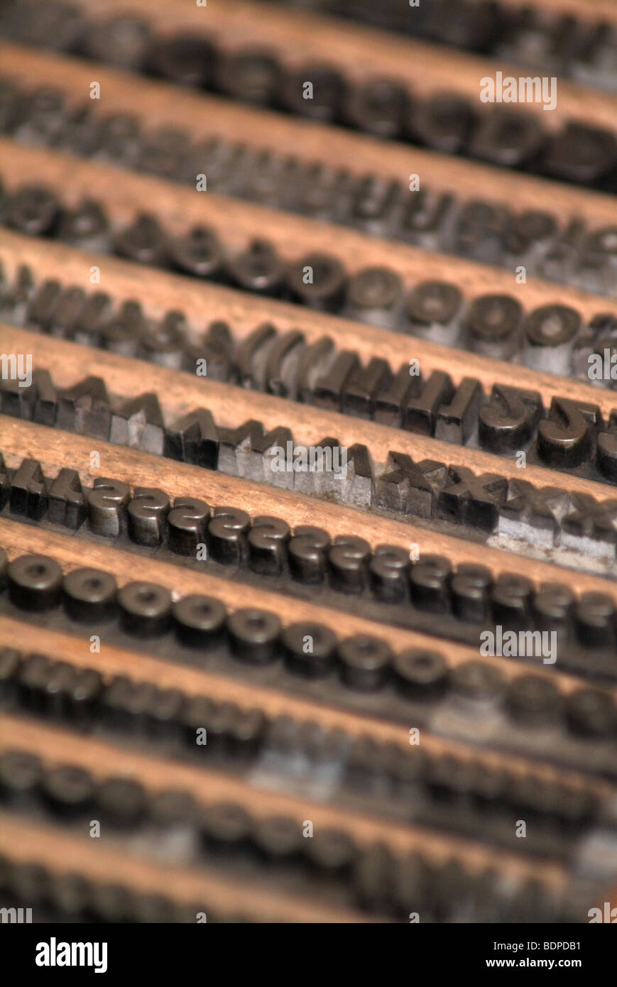 Detail of a lead movable types box, in a traditional printing house ...