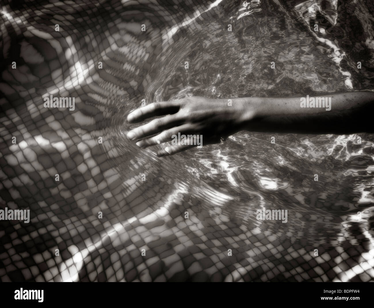 A hand on the surface of a swimming pool Stock Photo - Alamy