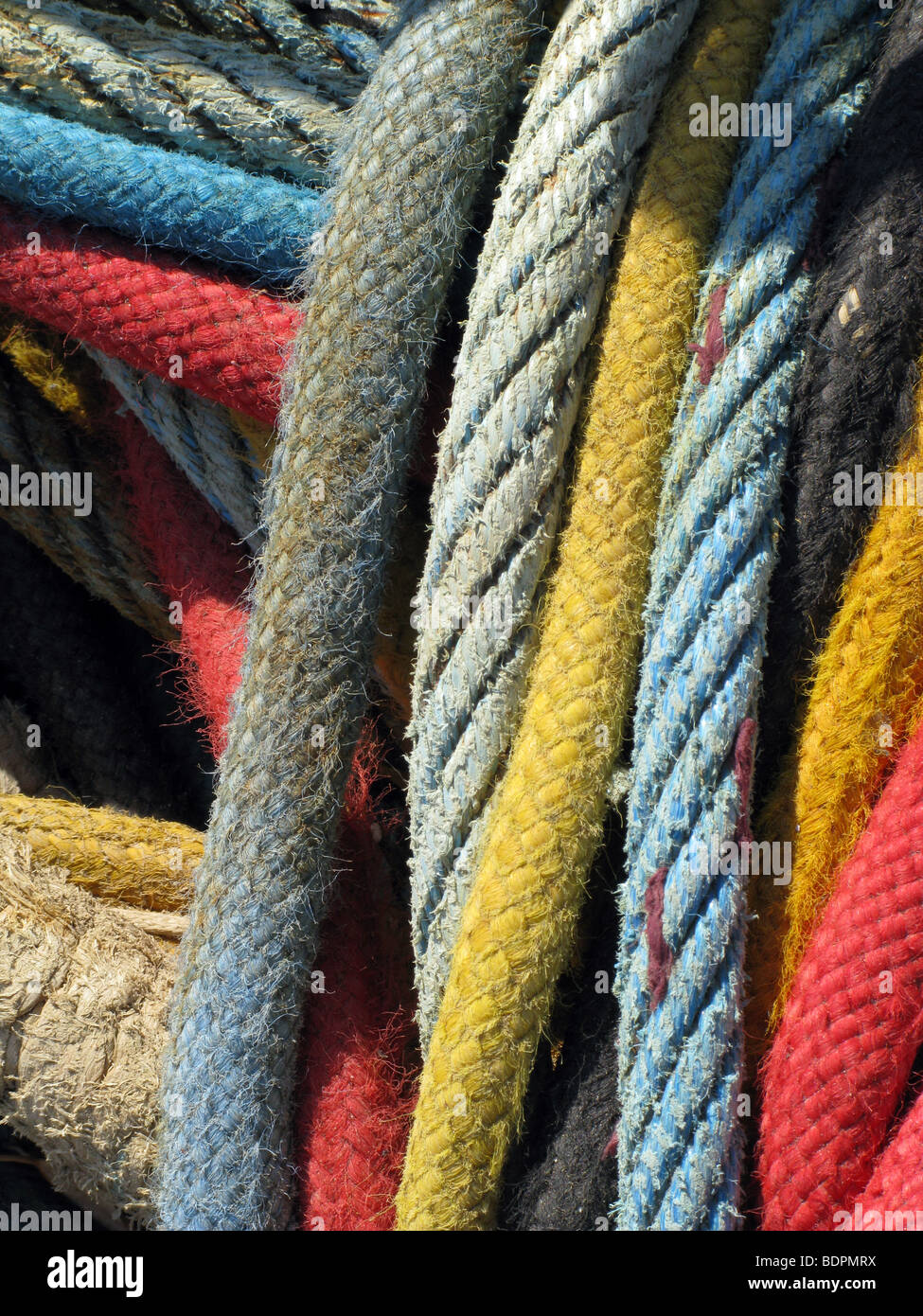 detail of colourful ropes used on fishing boats in port Stock Photo - Alamy