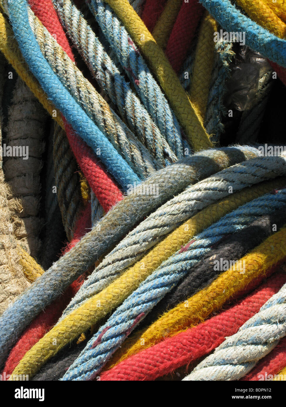 detail of colourful ropes used on fishing boats in port Stock Photo - Alamy