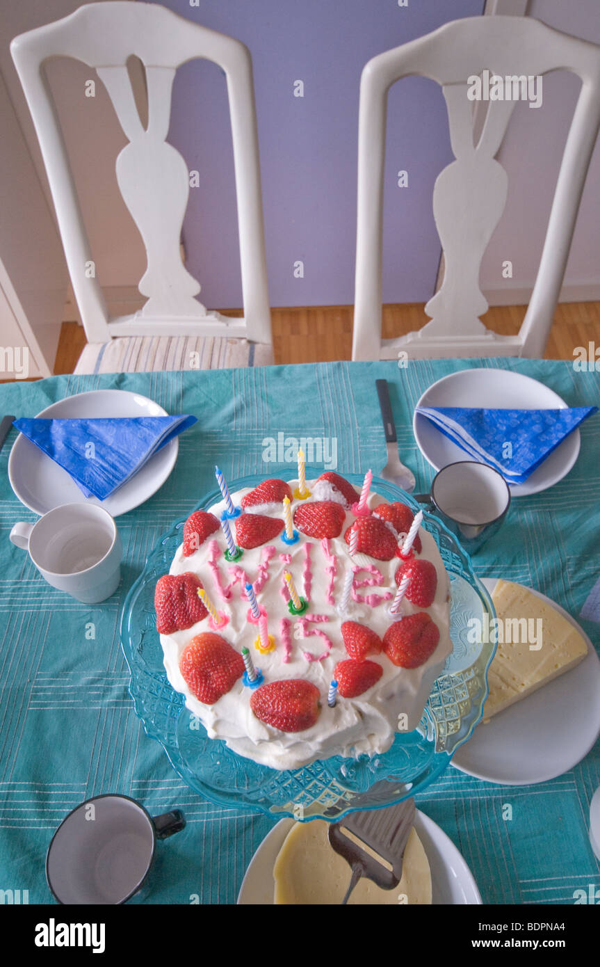Birthday cake on a table Stock Photo - Alamy