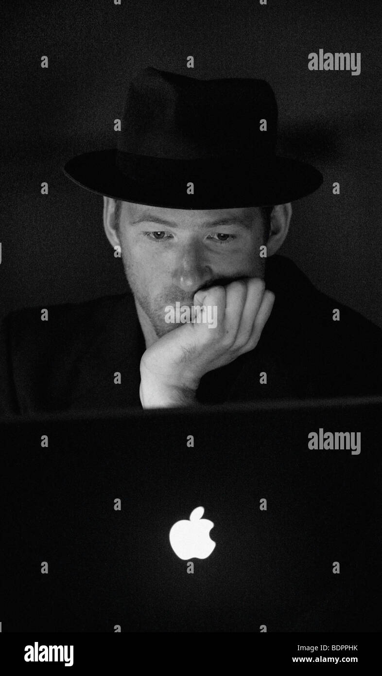 Tired laptop man Black and White Stock Photos & Images - Alamy