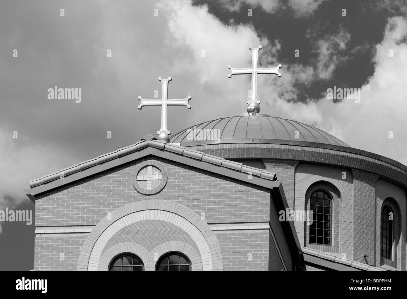 A church with two crosses Stock Photo - Alamy