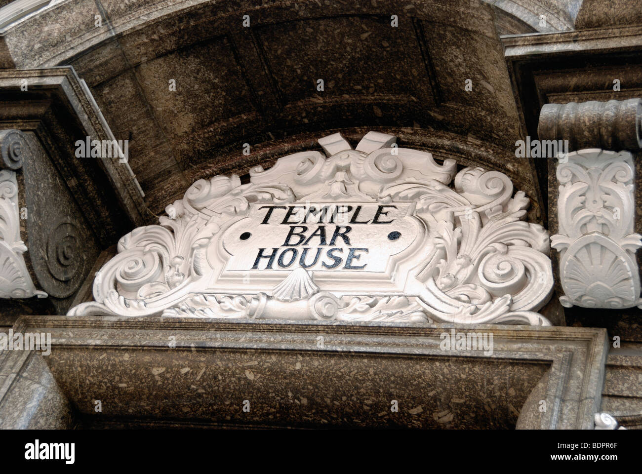 Sign above entrance to Temple Bar House office building in Fleet Street ...