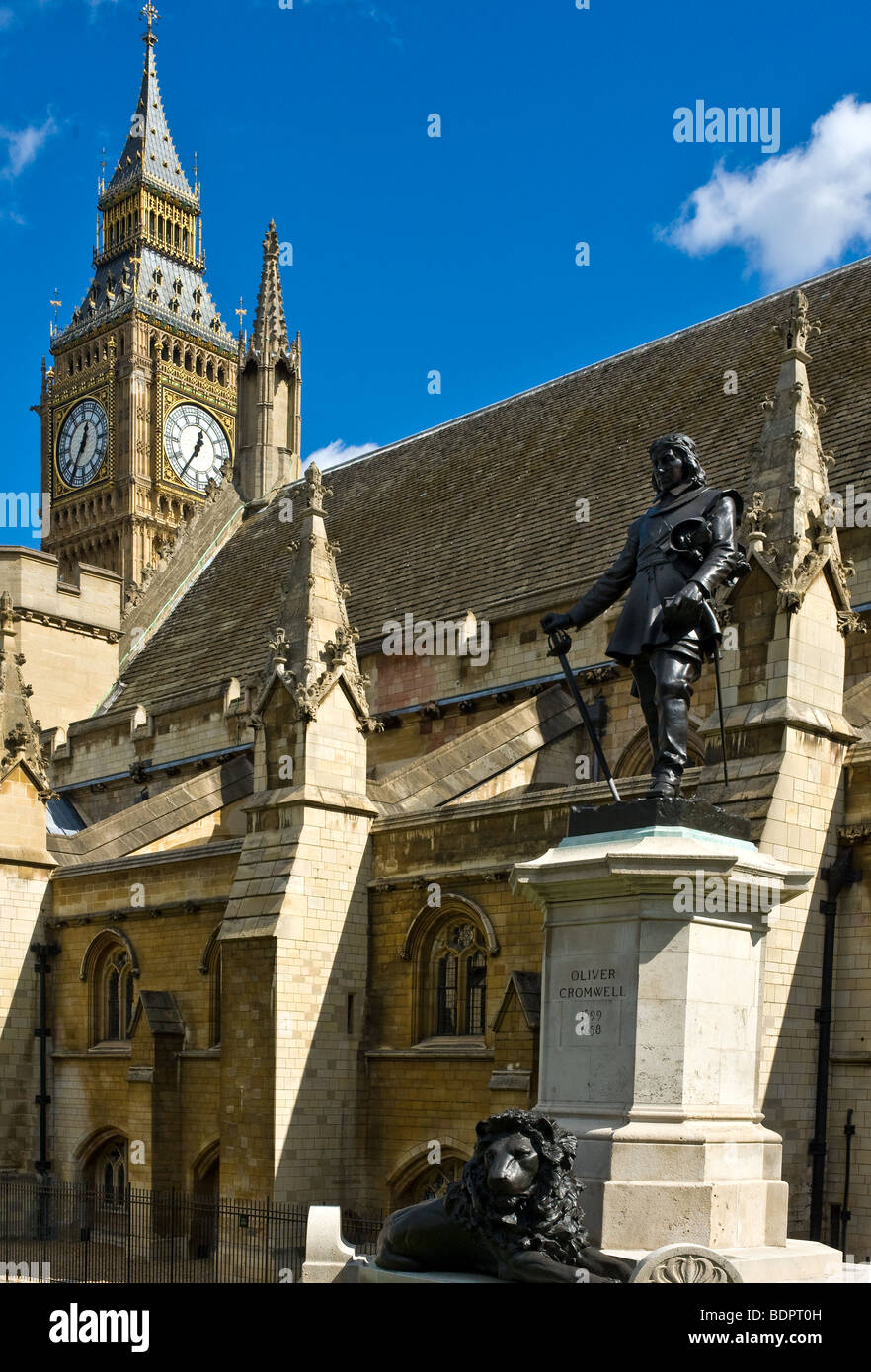 The statue of Oliver Cromwell outside the Houses of Parliament in ...