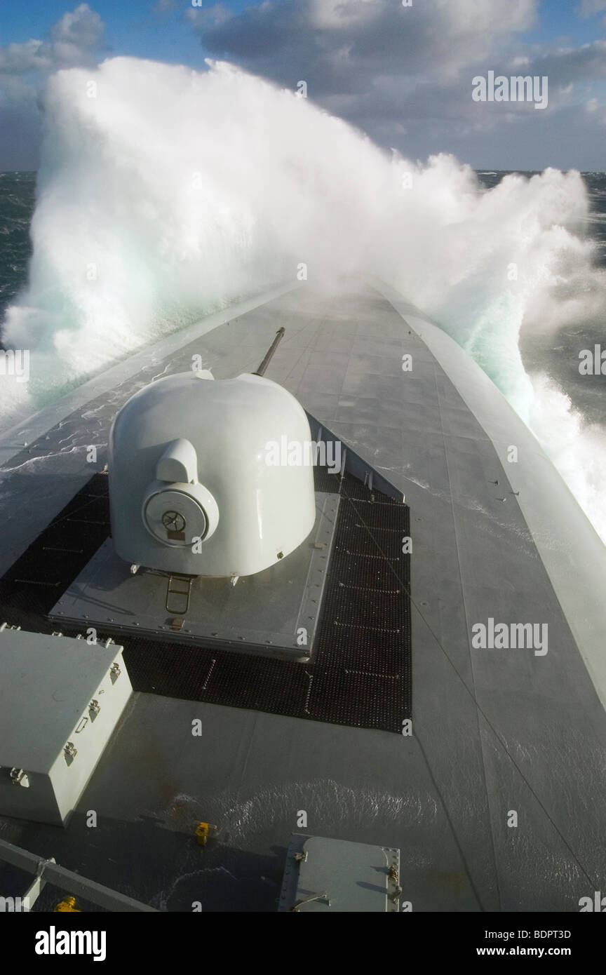 The Danish frigate Thetis in heavy seas during NATO exercises of the ...