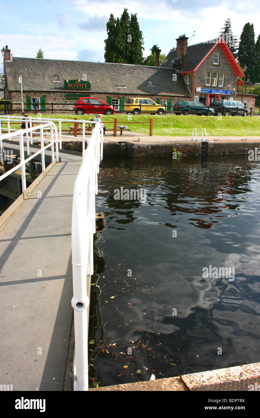 lock gates of the Caledonian Canal in the pretty village of Fort ...