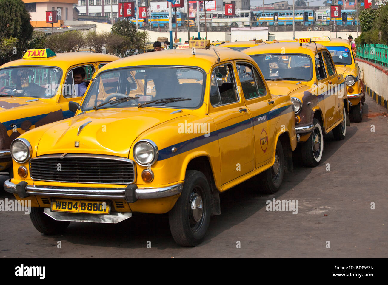 Yellow Ambassador Taxicabs at Sealdah Main Railway Station in Calcutta ...