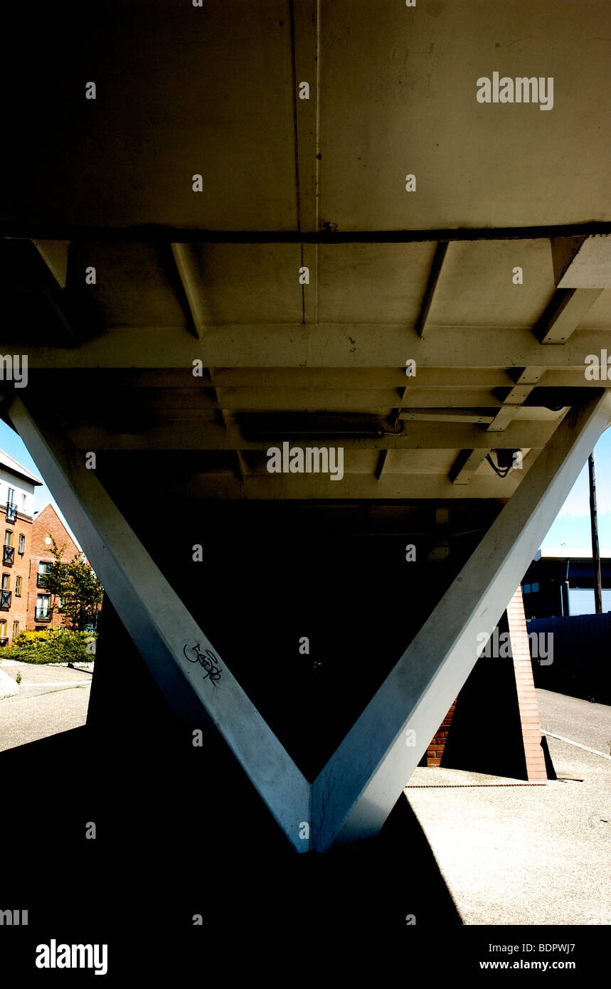 Concrete support under pedestrian bridge over a river in Norwich ...
