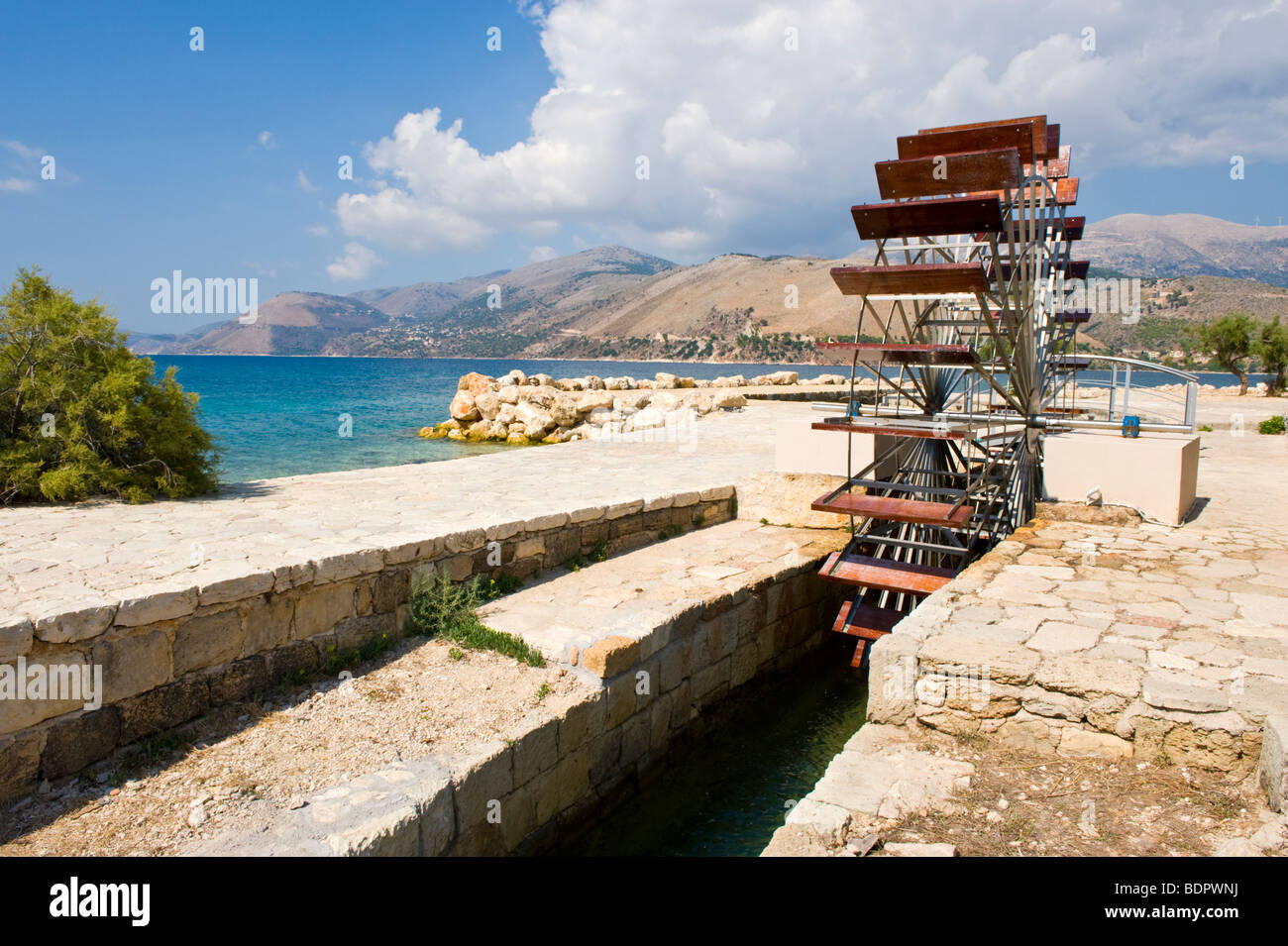Katavothres waterwheel at Lassi on the Greek Mediterranean island of ...