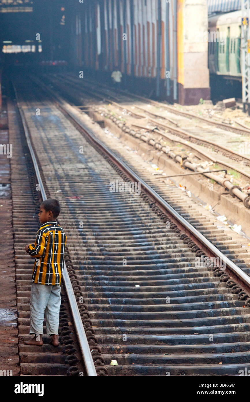 Homeless Indian Boy on the Tracks at Sealdah Station in Calcutta India ...