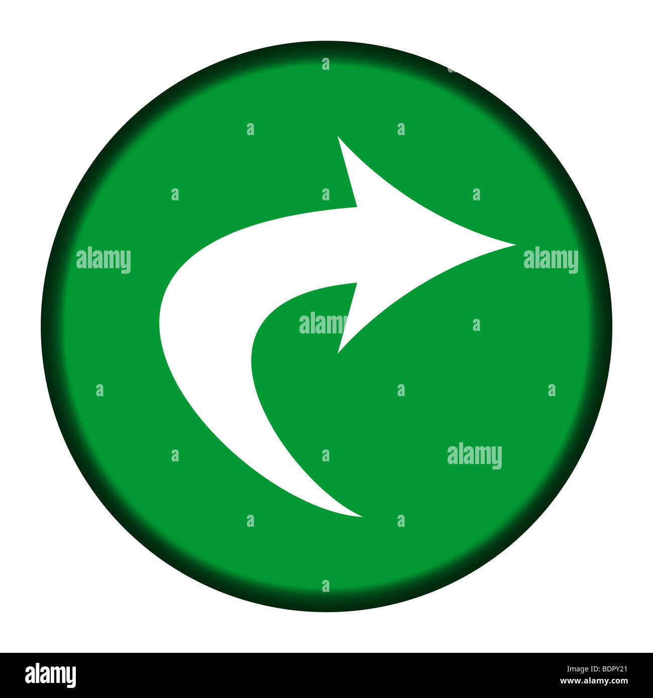 Green directional button isolated on white background Stock Photo - Alamy