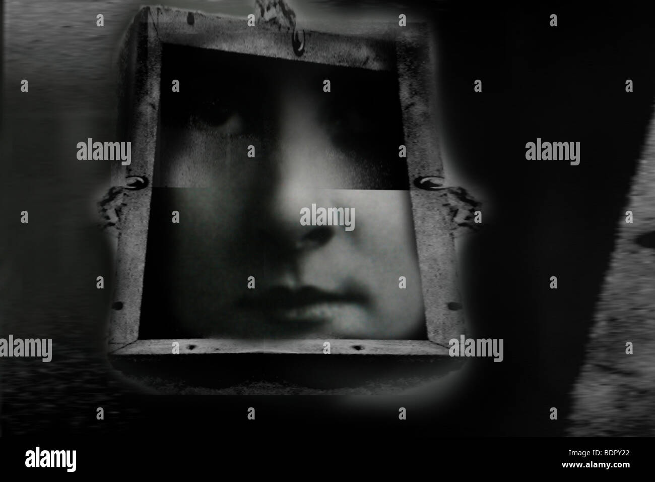 A womans head in a frame Stock Photo - Alamy