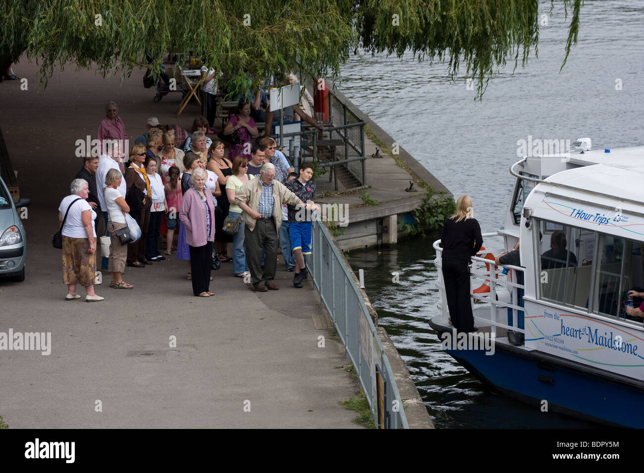 queue crowd waiting riverboat riverside aerial view allington maidstone ...