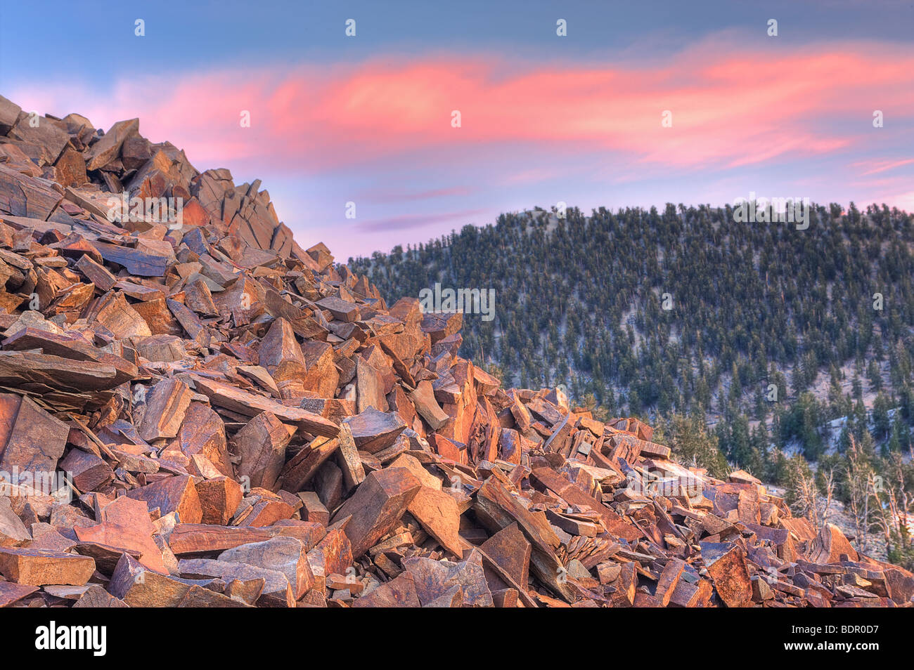 Obsidian lava flows deposit slate lava atop a ridge in the Schulman ...