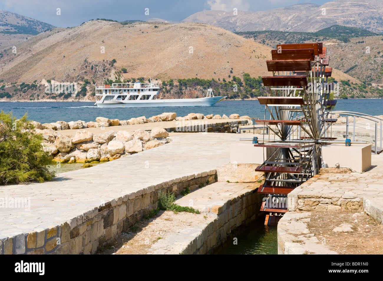 Katavothres waterwheel at Lassi on the Greek Mediterranean island of ...