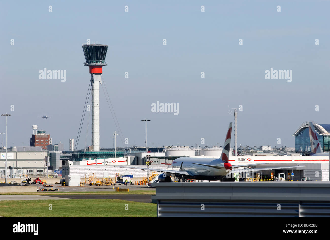 London Heathrow Airport, showing both old and new air traffic control ...