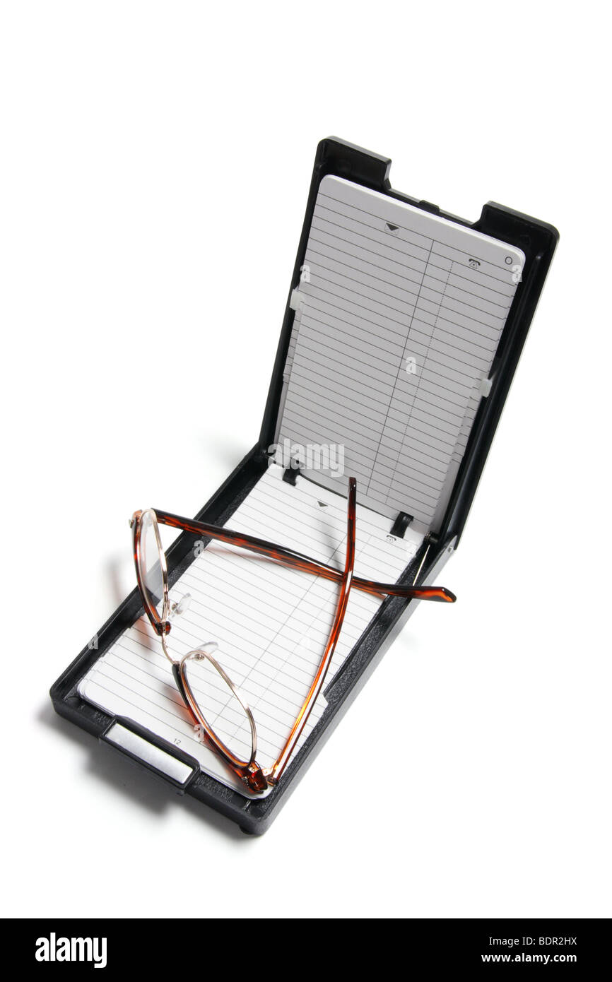 Phone Index Organizer with Eyeglasses Stock Photo - Alamy