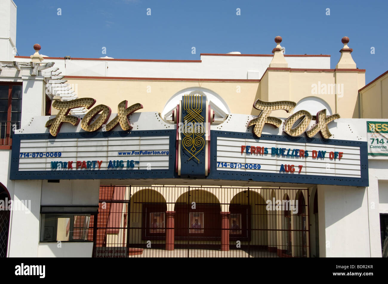 Marquee and facade of old Fox Theater in downtown Fullerton Stock Photo ...