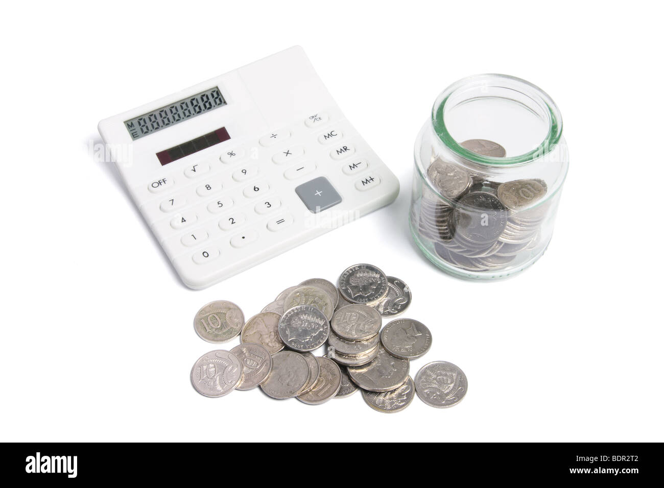 Calculator and Coins Stock Photo - Alamy