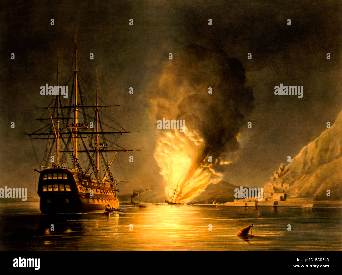 The explosion of the United States Steam Frigate Missouri, at Gibraltar ...