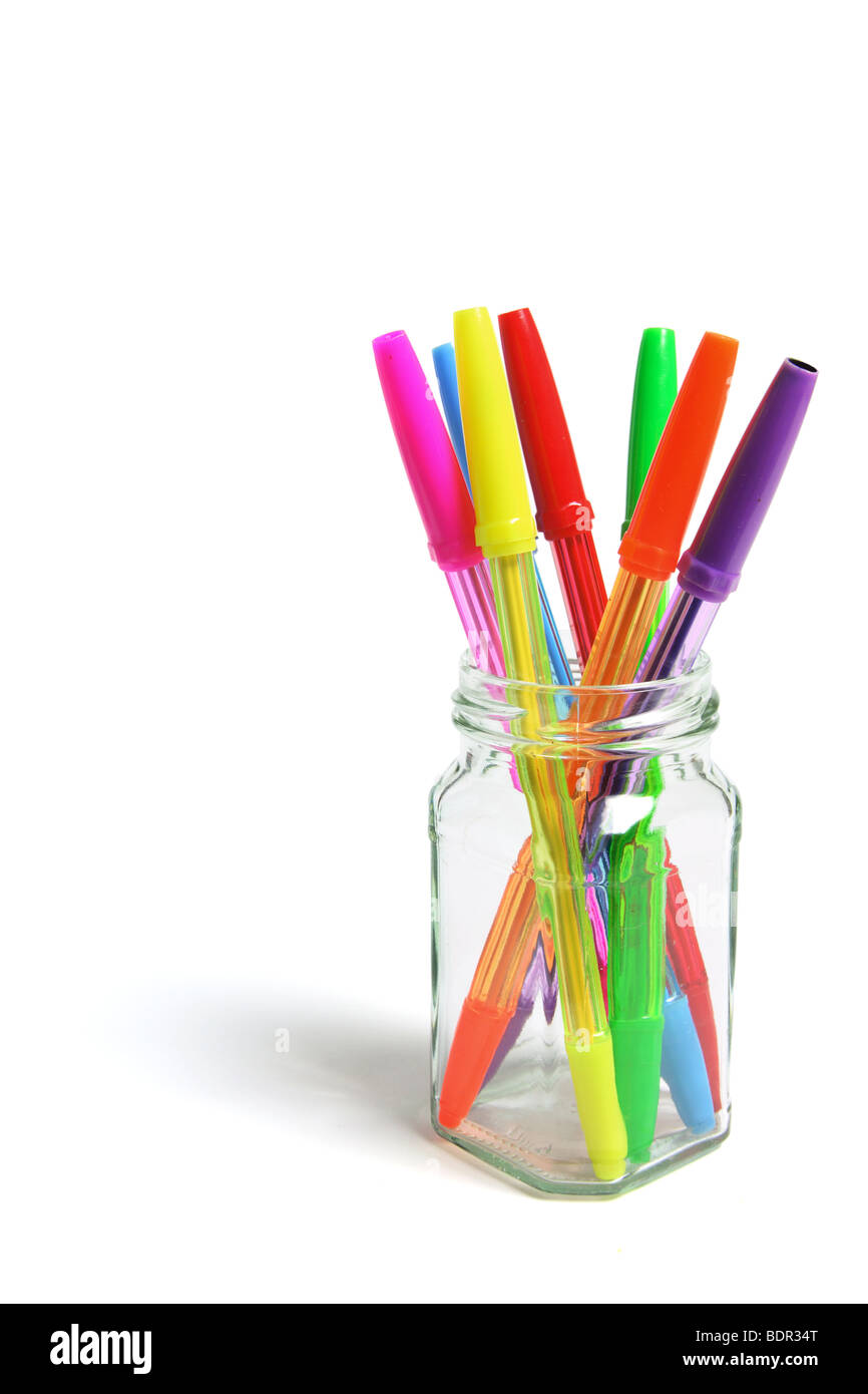 Ballpoint Pens in Glass Jar Stock Photo - Alamy