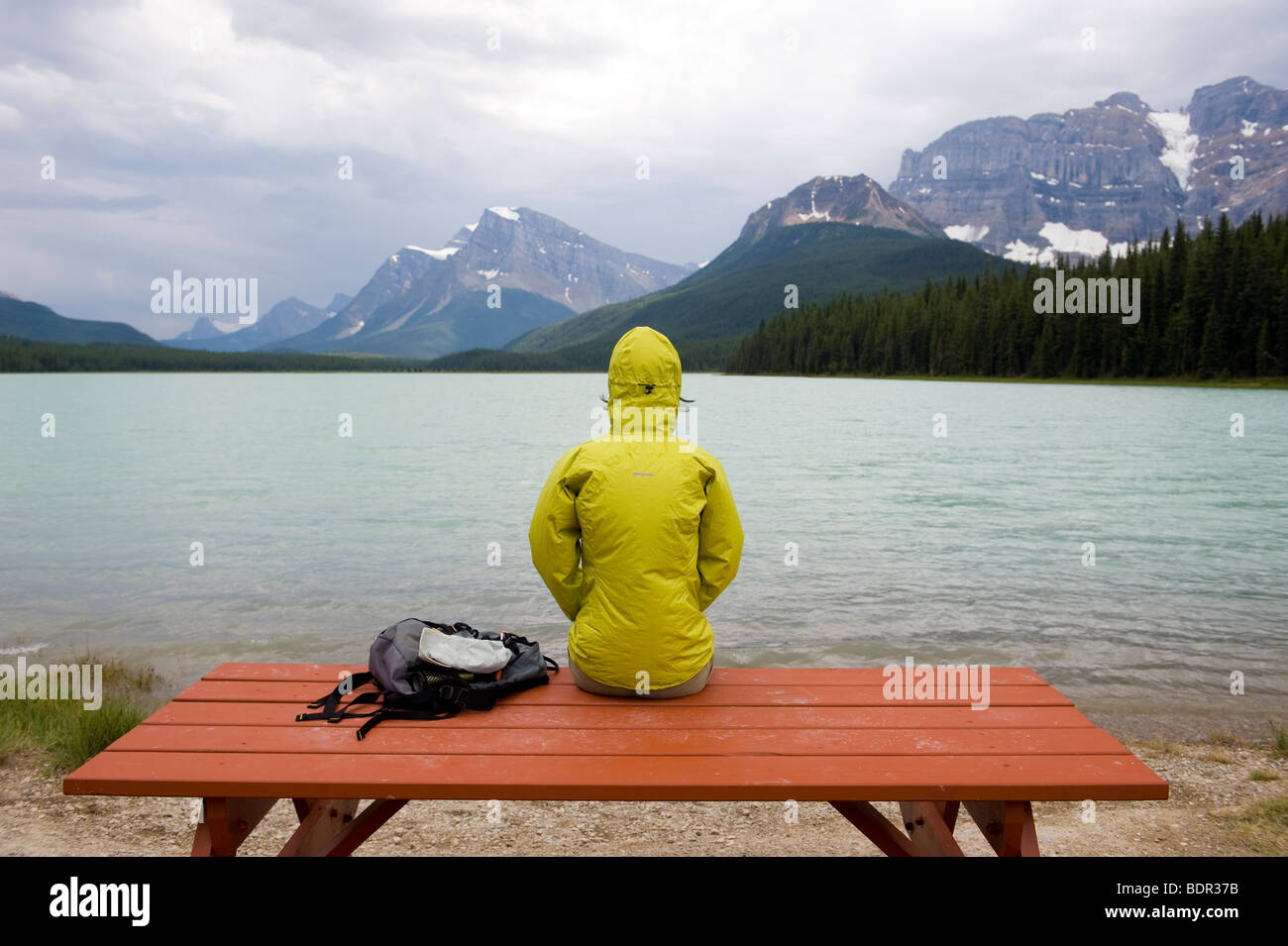 Picnic table at Waterfowl Lakes, Banff National Park, Alberta, Canada ...
