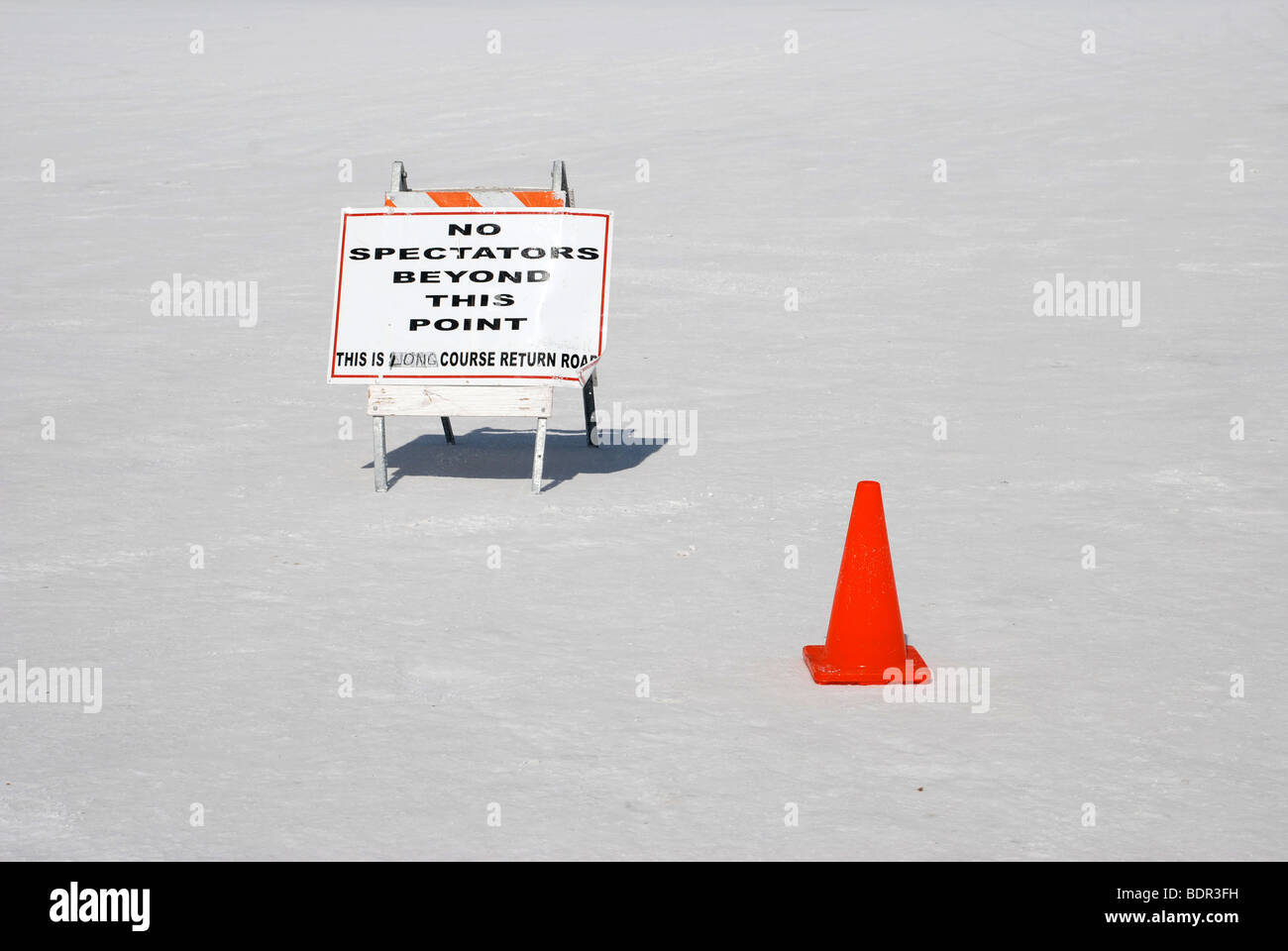 "No Spectators beyond this point" warning sign on Bonneville Salt Flats ...