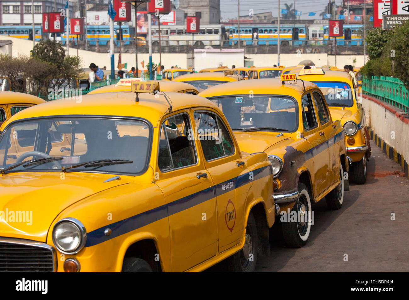 Yellow Ambassador Taxicabs at Sealdah Main Railway Station in Calcutta ...